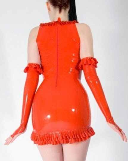 Latex Semi transparent Red ruffle mini dress. – Kaori's Latex Dreams